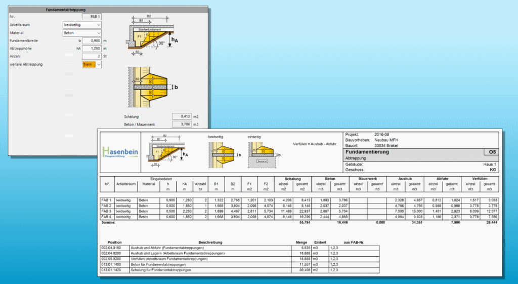Eingabemasken Beispiele - HasenbeinPlus Mengenermittlung
